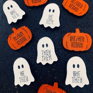 VEGAN PRONOUN Pins Halloween Pumpkin Badge Choose From They/them She ...