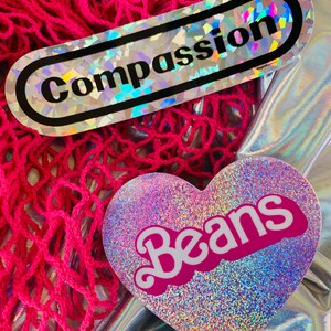 BEANS GLITTER STICKER - Retro 80s 90s Doll Style Heart Shape ...