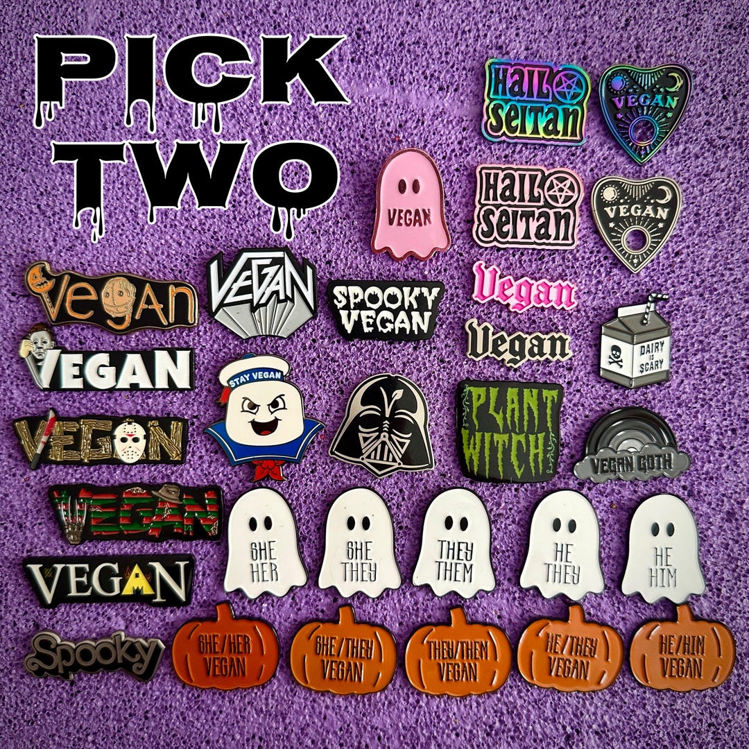 SPOOKY & VEGAN PINS - Pick Two - Enamel Pin Set - Halloween 80s Horror ...