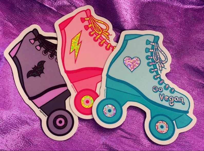 VEGAN SKATE STICKER Retro 80s Roller Skates Vinyl Decals | Etsy