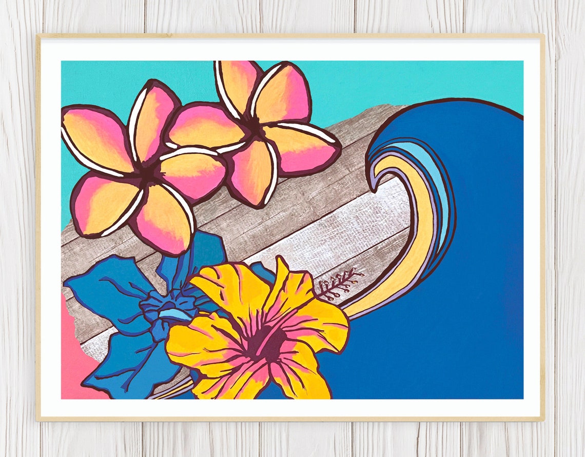 Wave Surf Art, Wave Wall Decor, Surf Art, Hibiscus Flower Wall Art ...