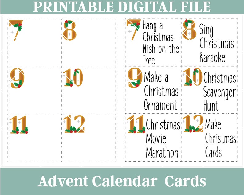 Printable Christmas Advent Calendar Cards Letter Size Blank - Etsy