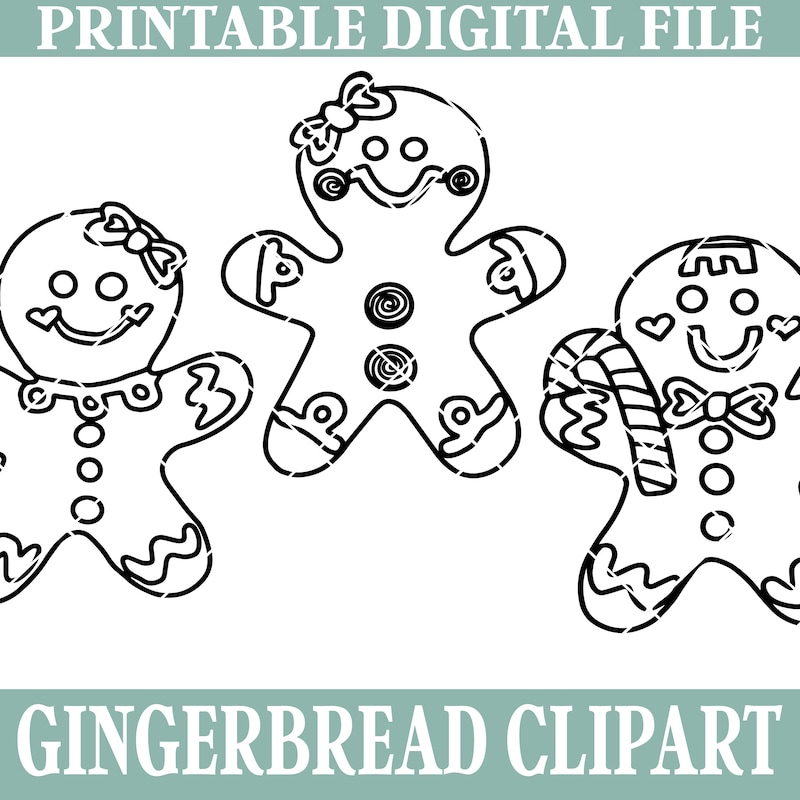 Gingerbread Clipart Black and White - Etsy