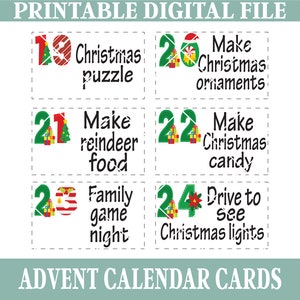 Printable Christmas Advent Calendar Cards, Letter Size Paper, Blank and ...