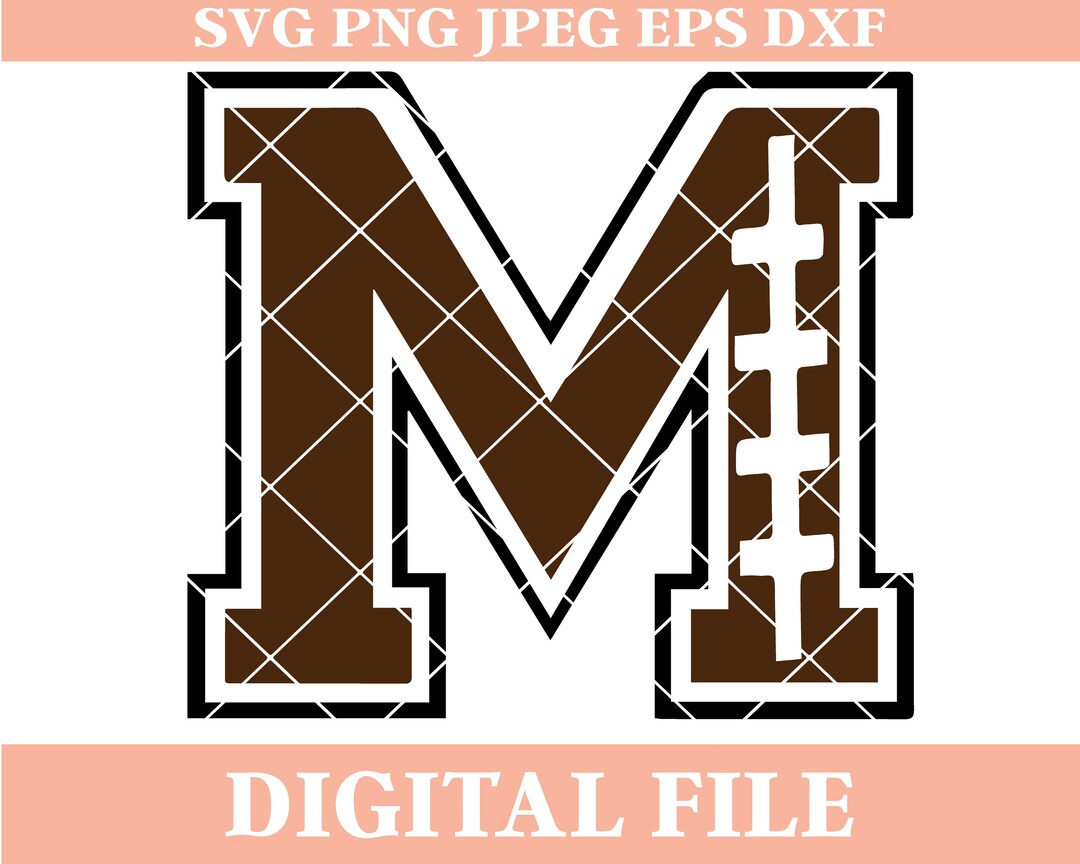 Varsity Letter M Football SVG Design: Monogram Cutting File (digital ...