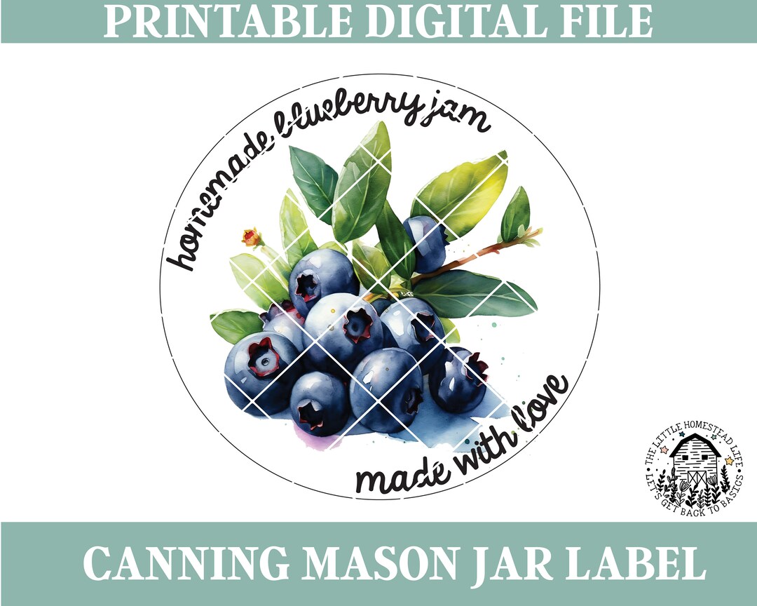 Blueberry Jam Canning Jar Labels: Customizable Digital Print (2/3 Inch ...