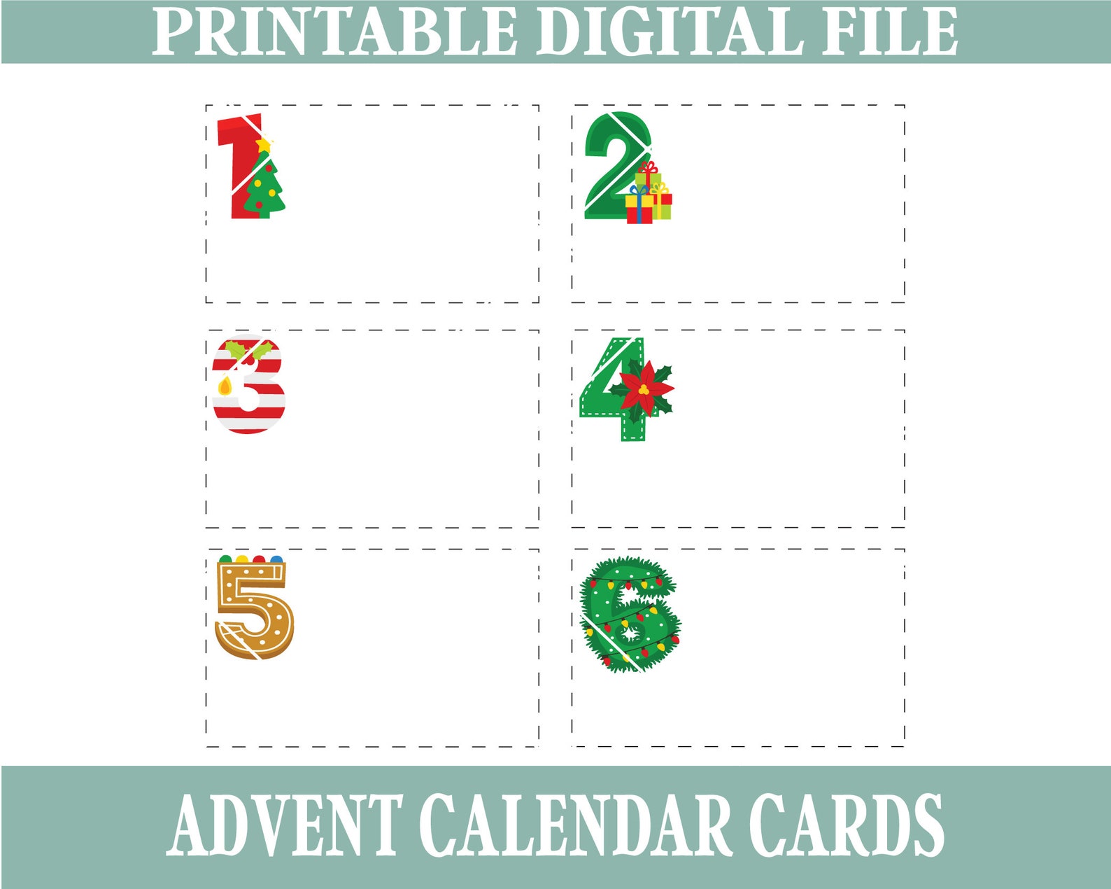 Printable Christmas Advent Calendar Cards, Letter Size Paper, Blank and ...