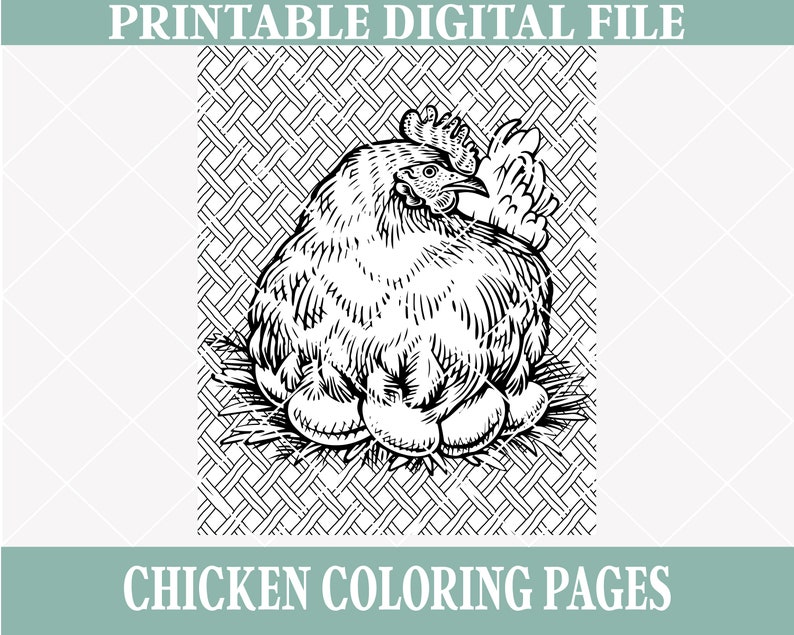 Digital and Printable Chicken Coloring Pages Adult Coloring - Etsy