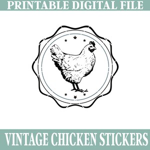 Vintage Chicken Stickers, Digital and Printable Perfect for Egg Cartons ...