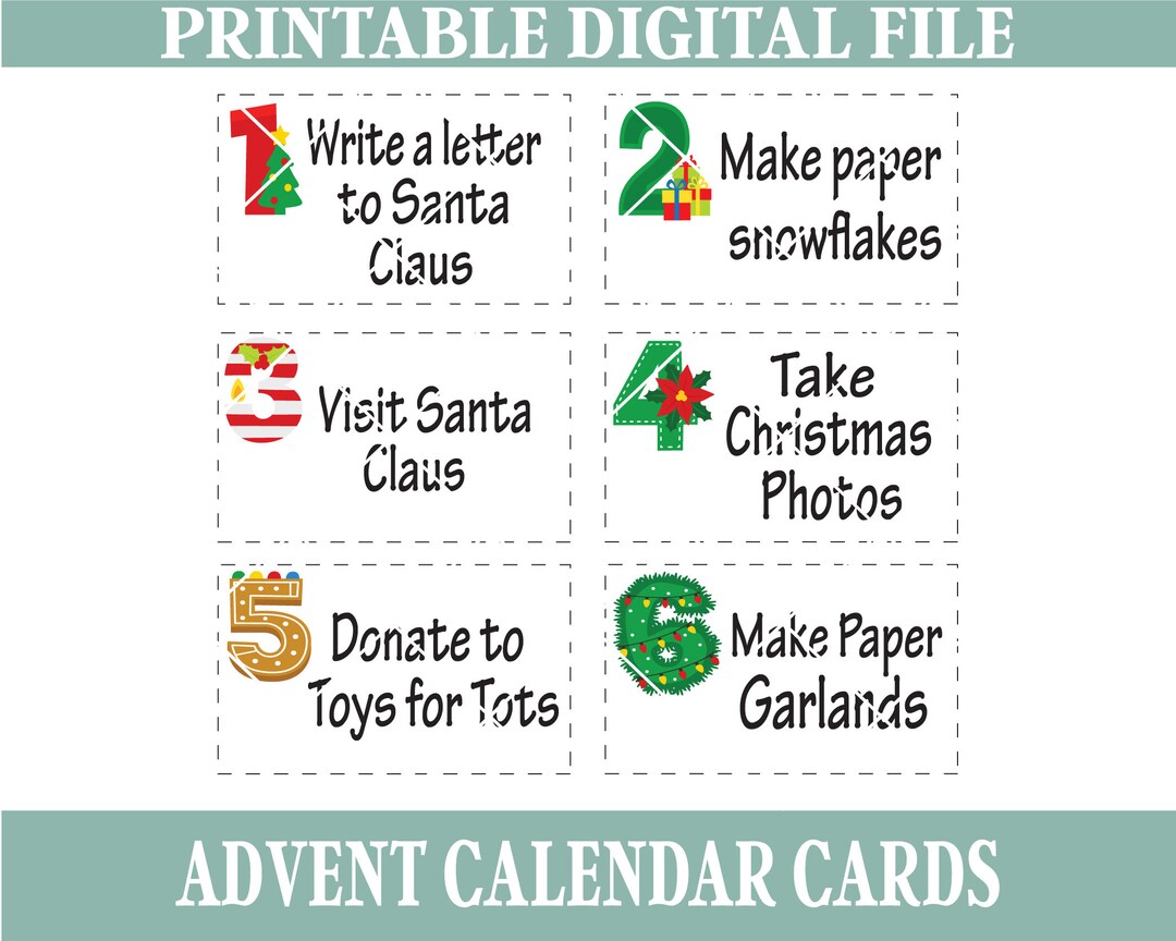Printable Christmas Advent Calendar Cards, Letter Size Paper, Blank and ...