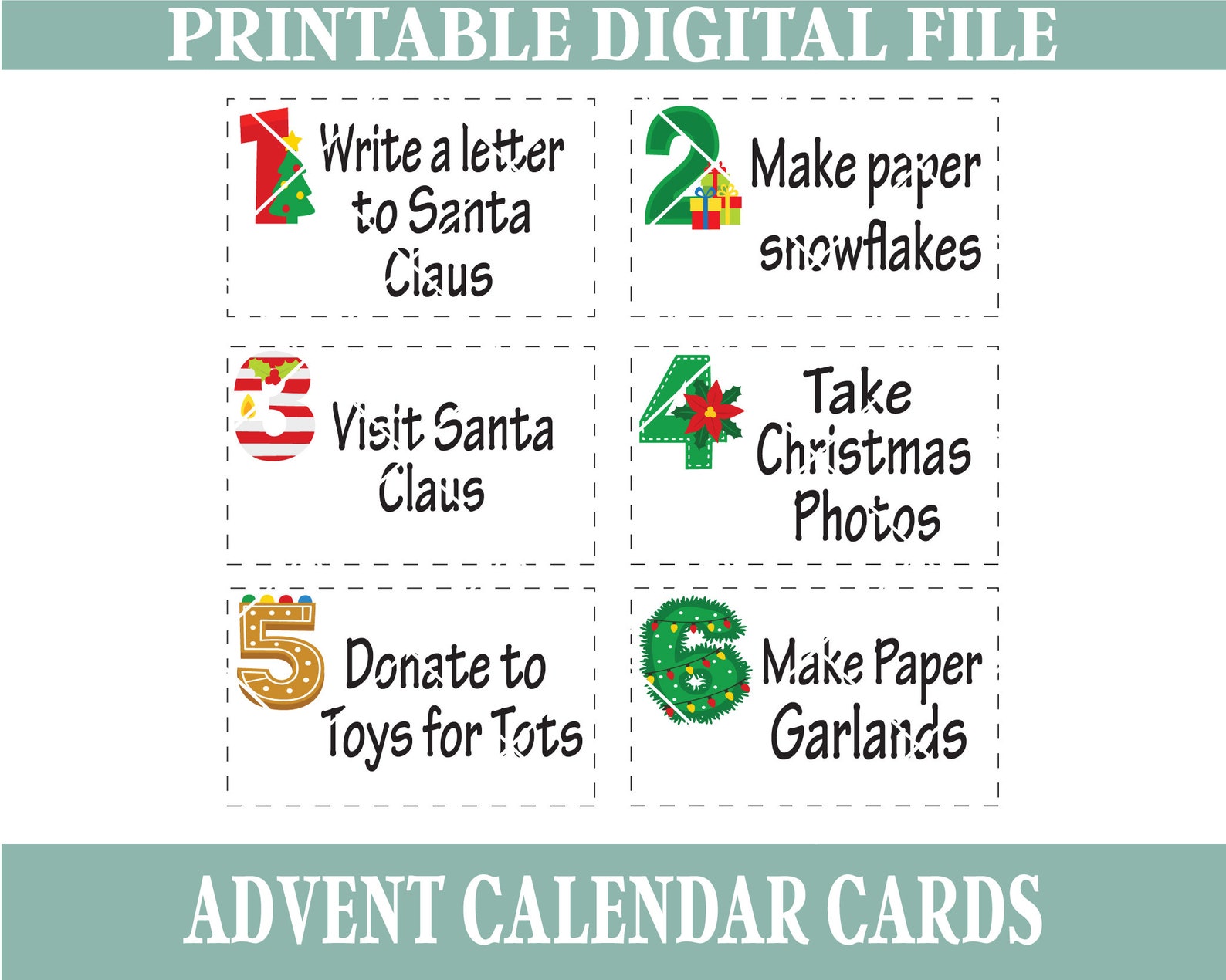 Printable Christmas Advent Calendar Cards, Letter Size Paper, Blank and ...
