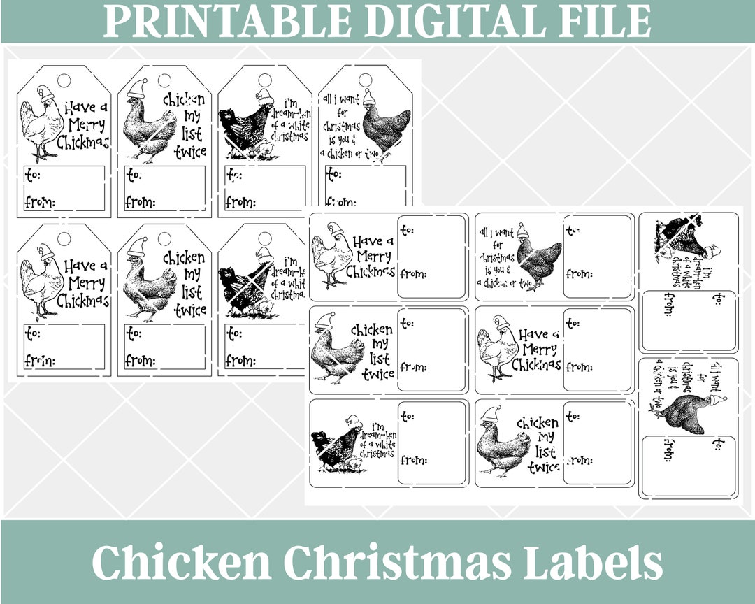 Printable Chicken Christmas Labels, Chickens Wearing Santa Hats ...