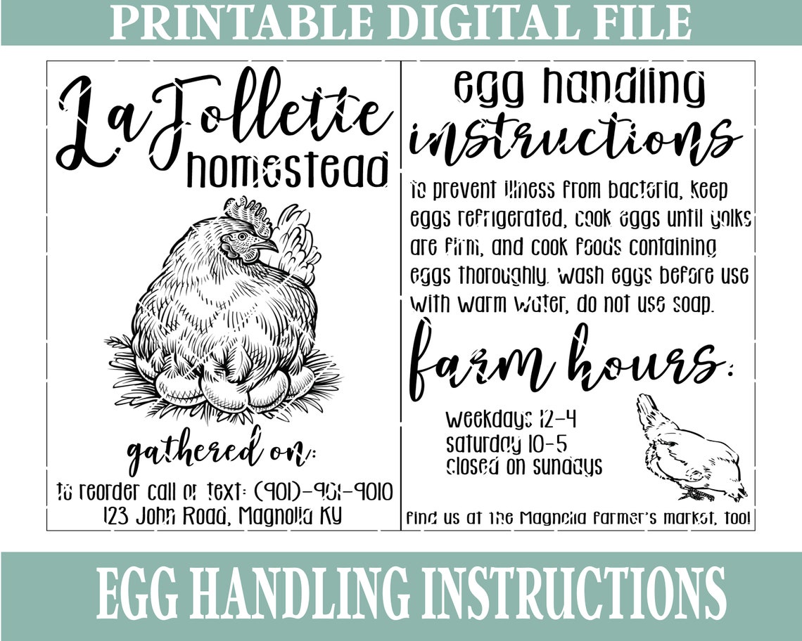 Egg Handling Instruction Card Printable Digital Download - Etsy