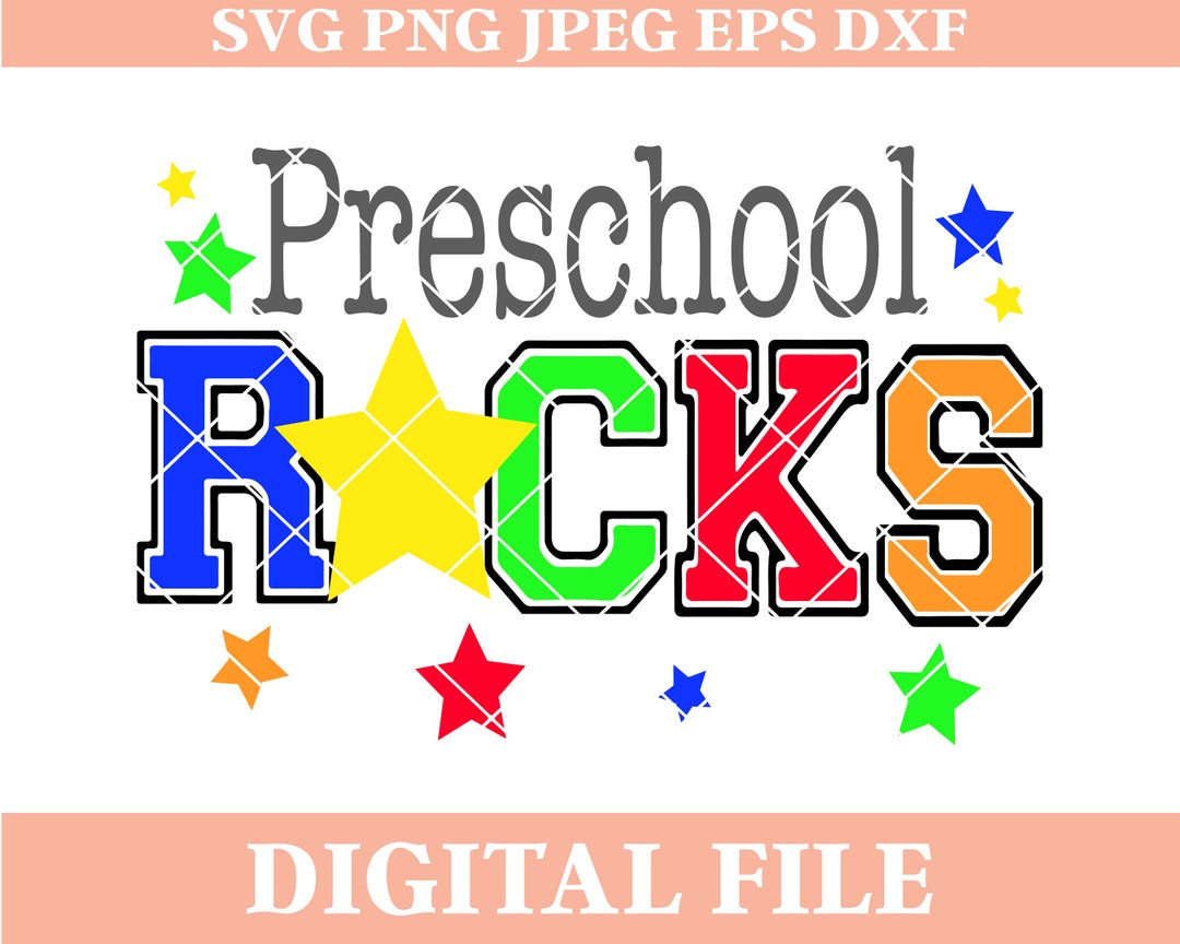 Preschool Rocks SVG Design, Back to School Design, Rock Star, Cameo Svg ...