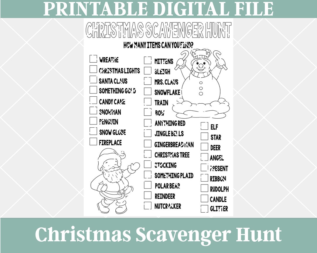 Christmas Scavenger Hunt Printable Coloring Page, Bucket List ...