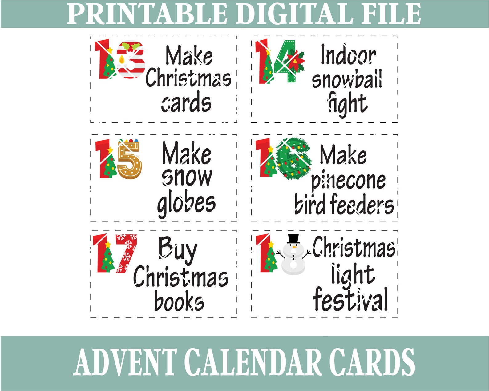 Printable Christmas Advent Calendar Cards, Letter Size Paper, Blank and ...
