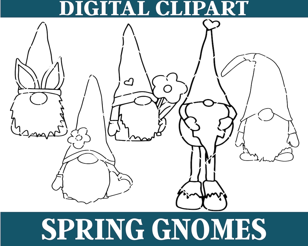 Gnome Outline Clipart Bundle Collection, Includes SVG, PNG, DXF and ...