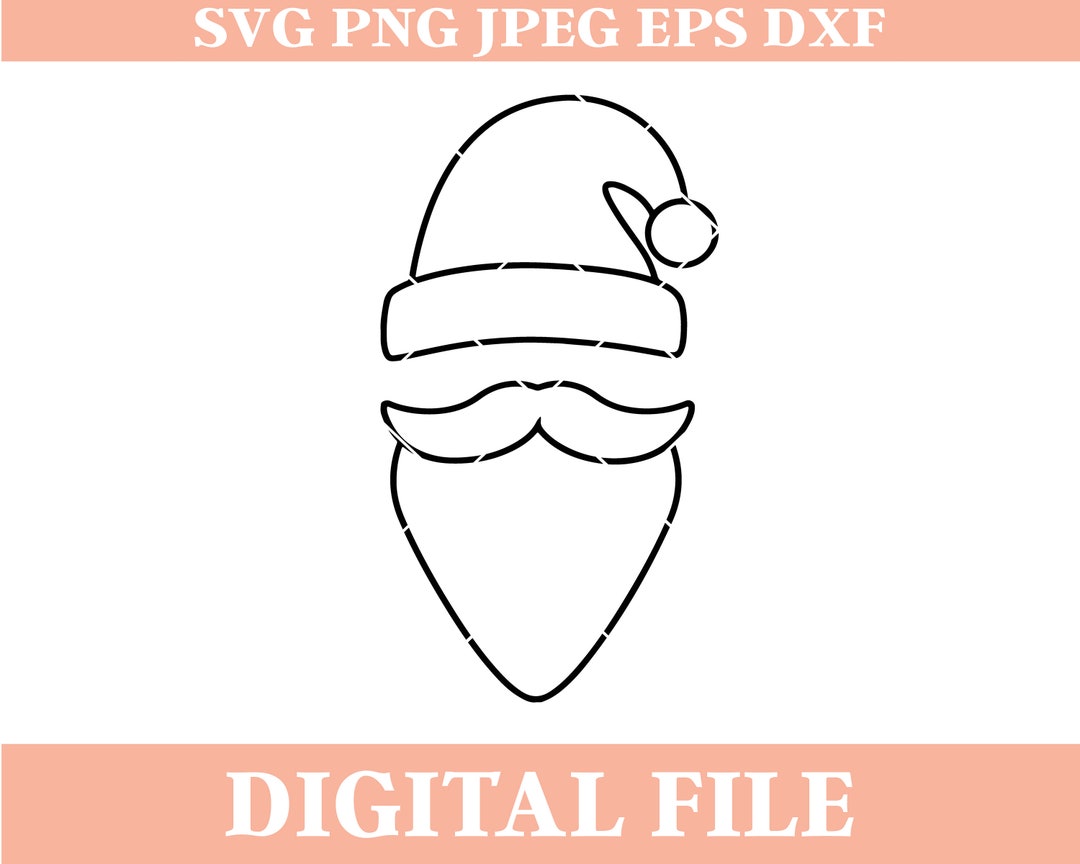Santa Hat and Beard Outline SVG Design, Santa Claus Svg, Santa Design ...