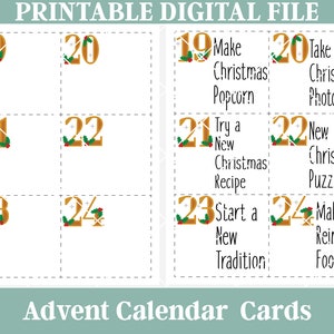 Printable Christmas Advent Calendar Cards, Letter Size, Blank and ...