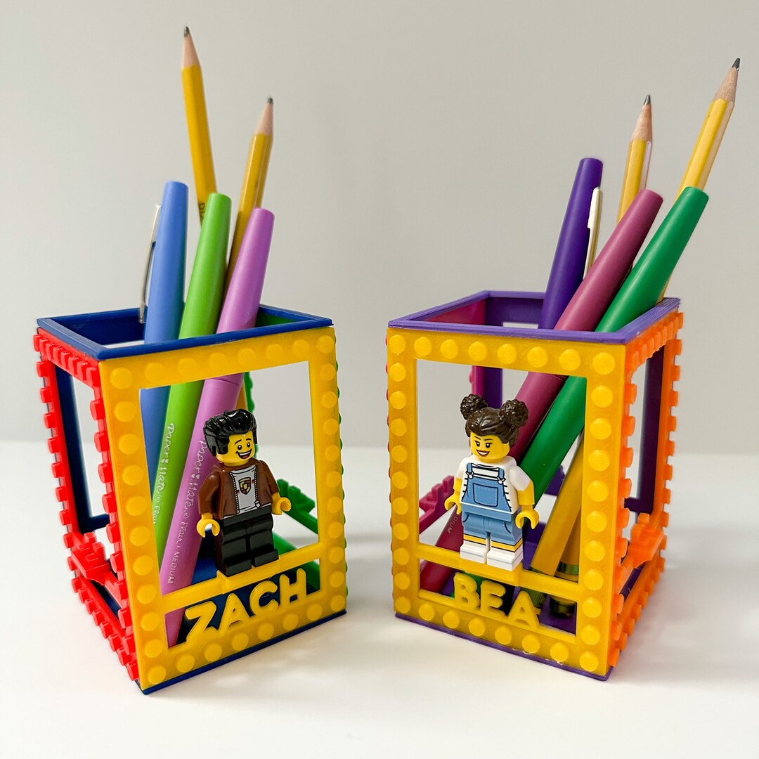 Brick Minifigure Pen Holder Organizer, Personalized Name Pencil Holder ...