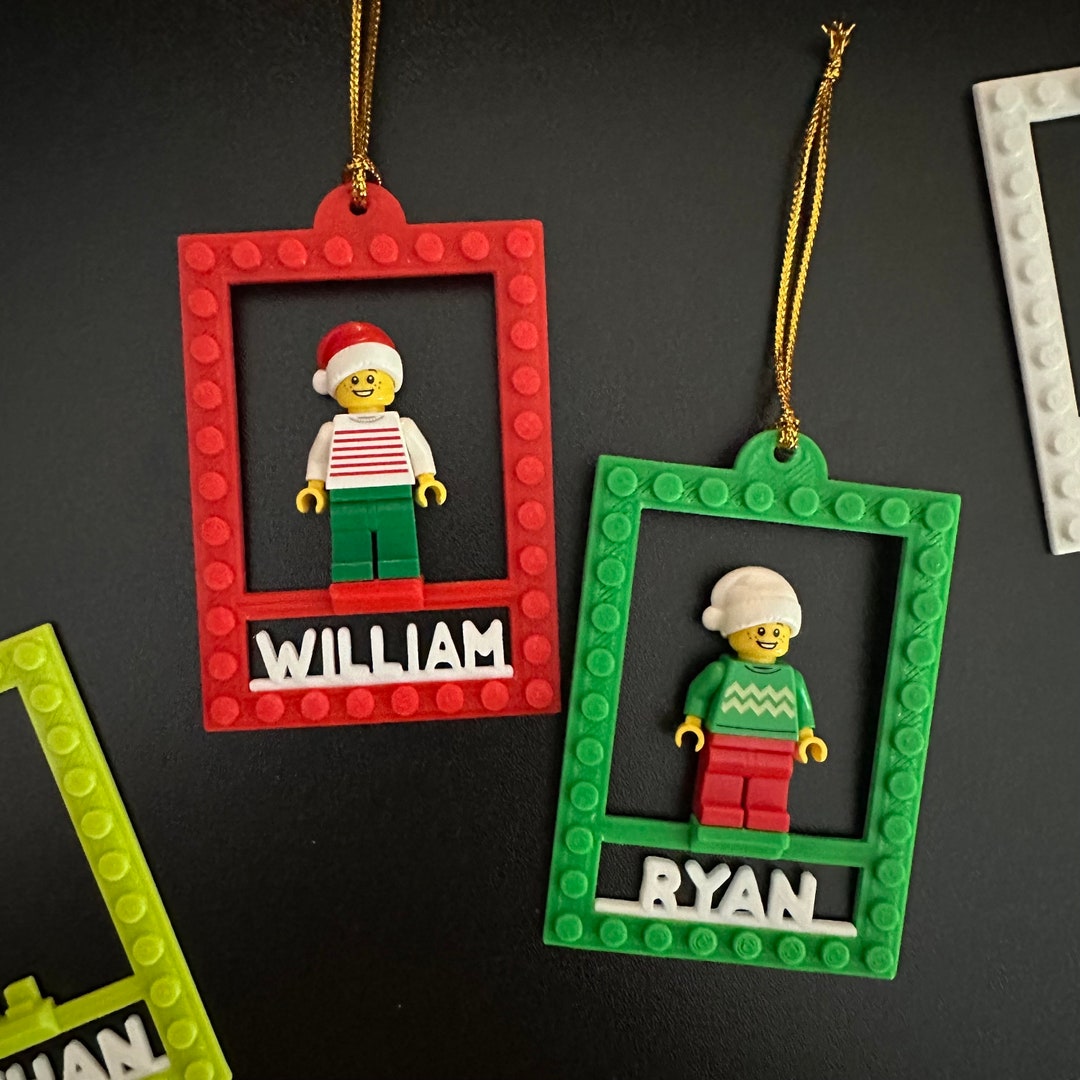 Brick Minifigure Holder Ornament W/ Name & Holiday Minifigure ...
