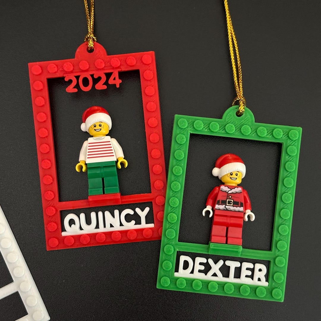 Brick Minifigure Holder Ornament W/ Name & Holiday Minifigure ...