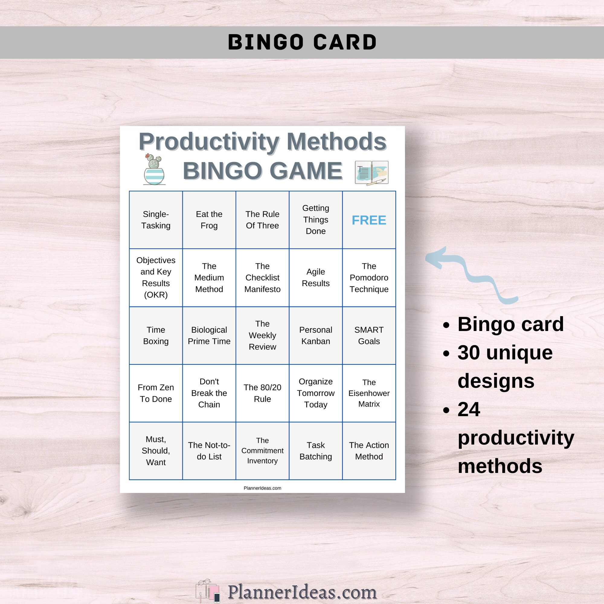 Productivity Methods Bingo Game 30 Unique Bingo Cards With Caller's ...