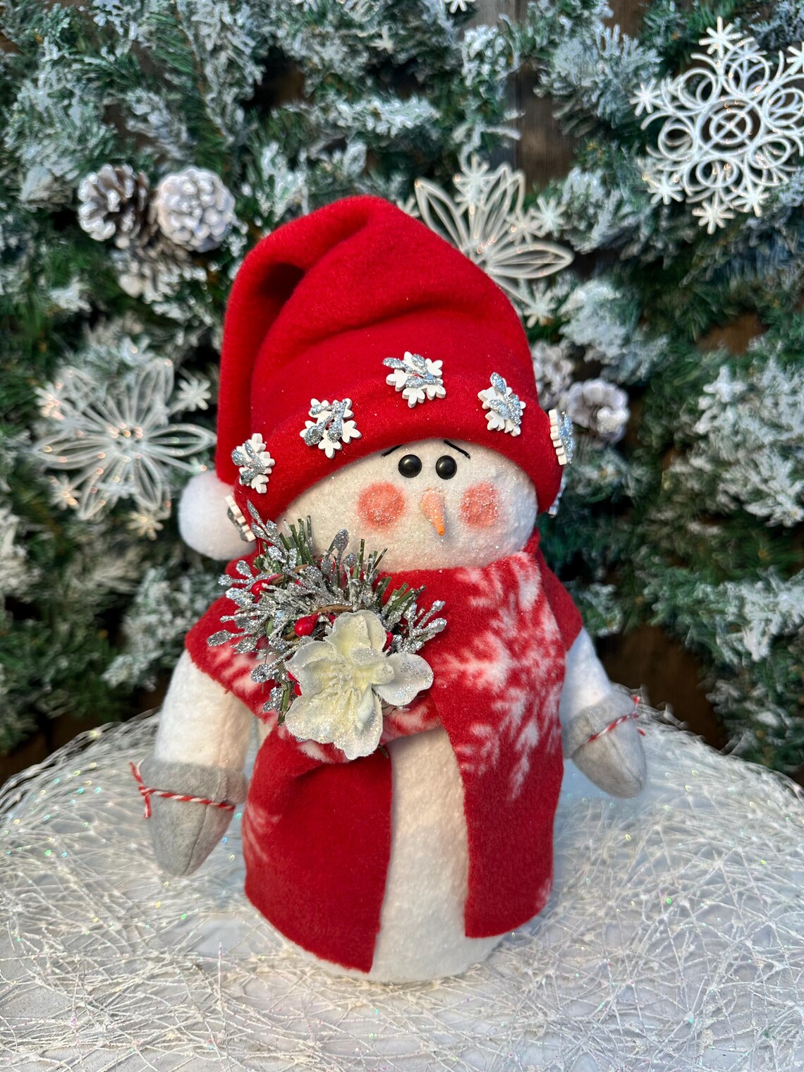 Stuffed Snowman "ella Mae": Red Santa Hat, Personalized Name Tag - Etsy