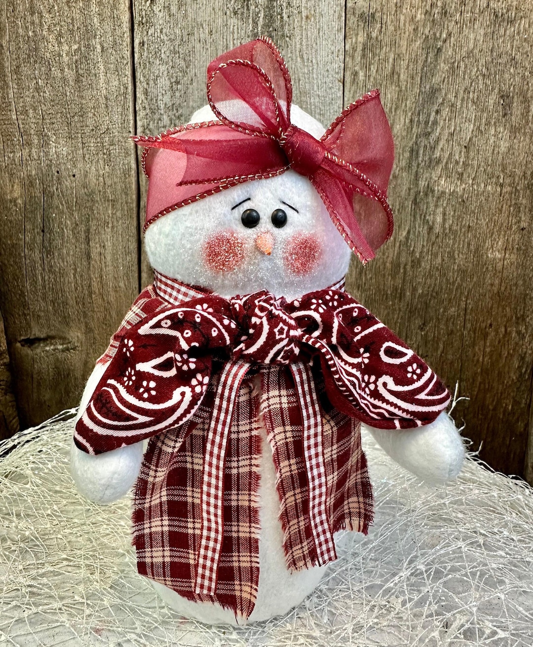 Snowman Doll, "sheryl", 9" Snowman, Burgundy, Snowman Decor, Snowman ...