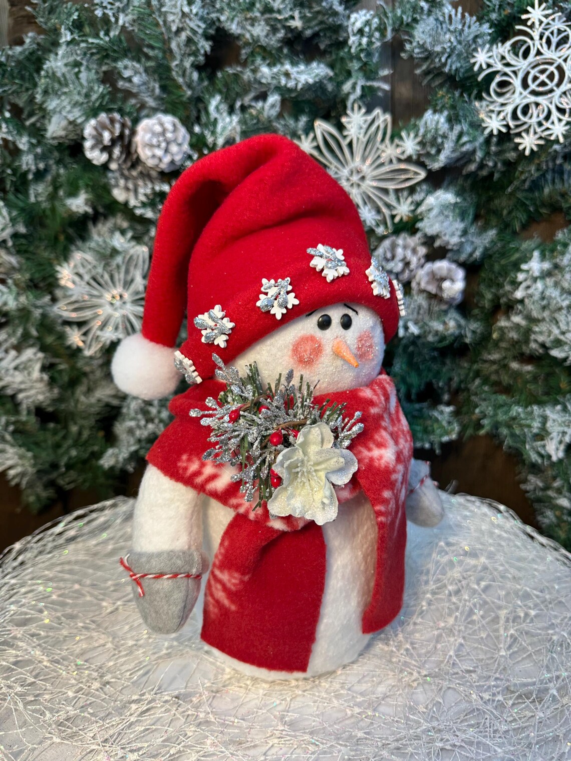 Stuffed Snowman "ella Mae": Red Santa Hat, Personalized Name Tag - Etsy