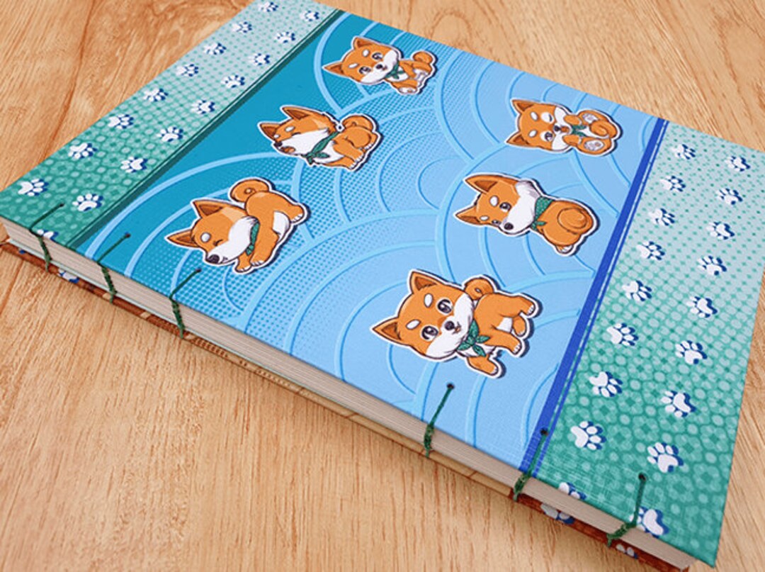 Handmade Coptic Stitch Shiba Inu Journal, Blank, Dotted or Lined ...