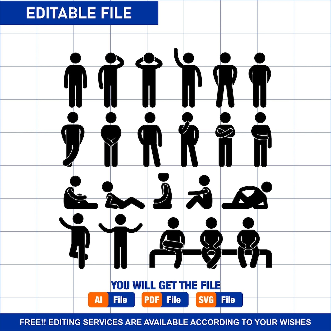 Stick Figure Stickman Stick Man Basic Human Actions Positions Poses Postures Standing Sitting ...