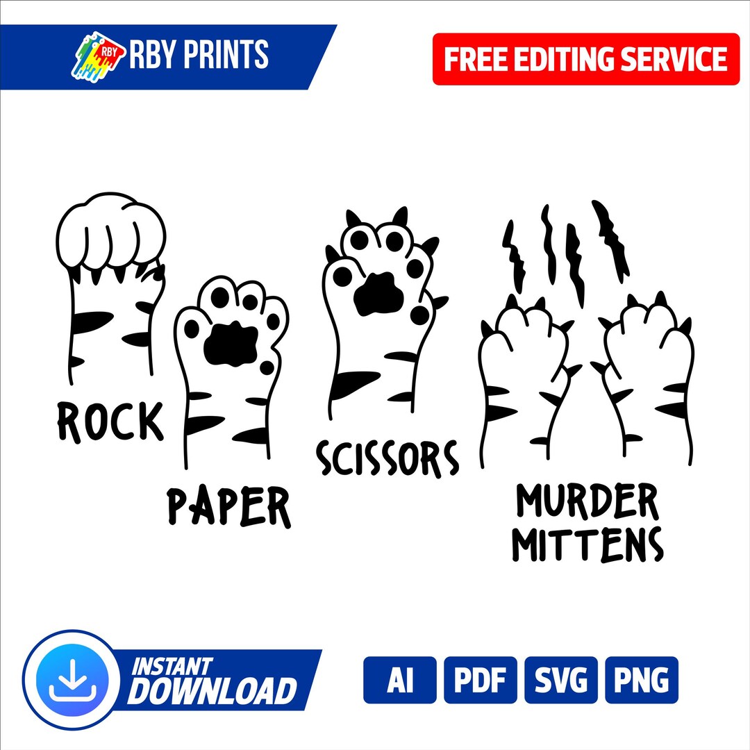 Rock Paper Scissors Svg, Razor Tipped Murder Mittens, Cat Paw Svg, Funny Cat Lover Saying, Cat ...