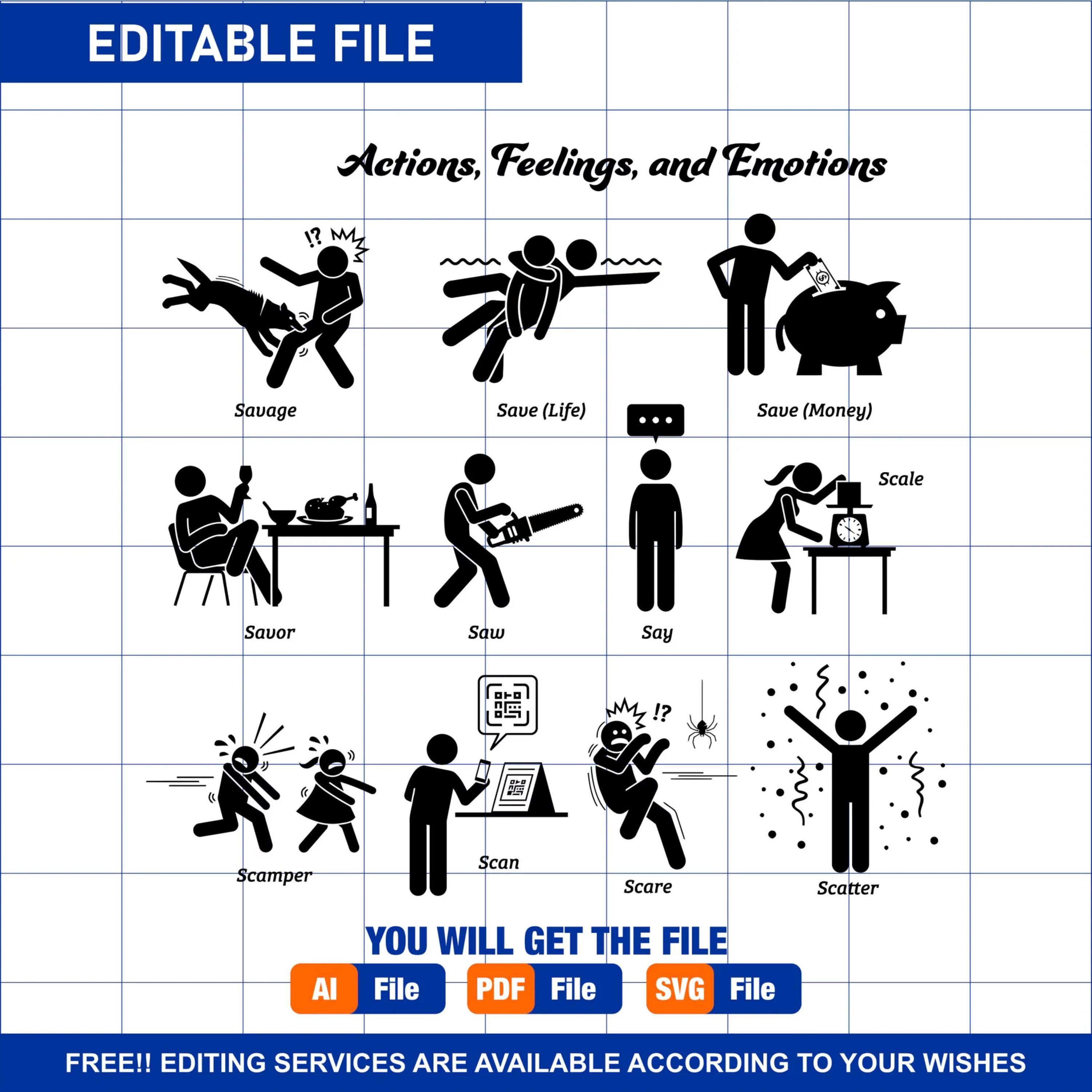 Stick Figures Man People Stickman Silhouette Action Verbs S Vector SVG ...