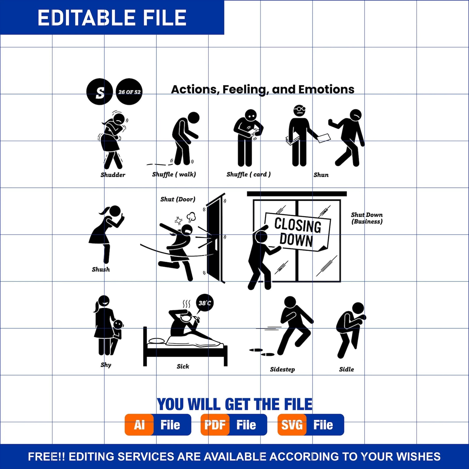 Stick Figures Man People Stickman Silhouette Action Verbs S Vector SVG ...