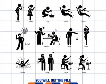 Stick Figures Man People Stickman Silhouette Action Verbs G Vector SVG ...