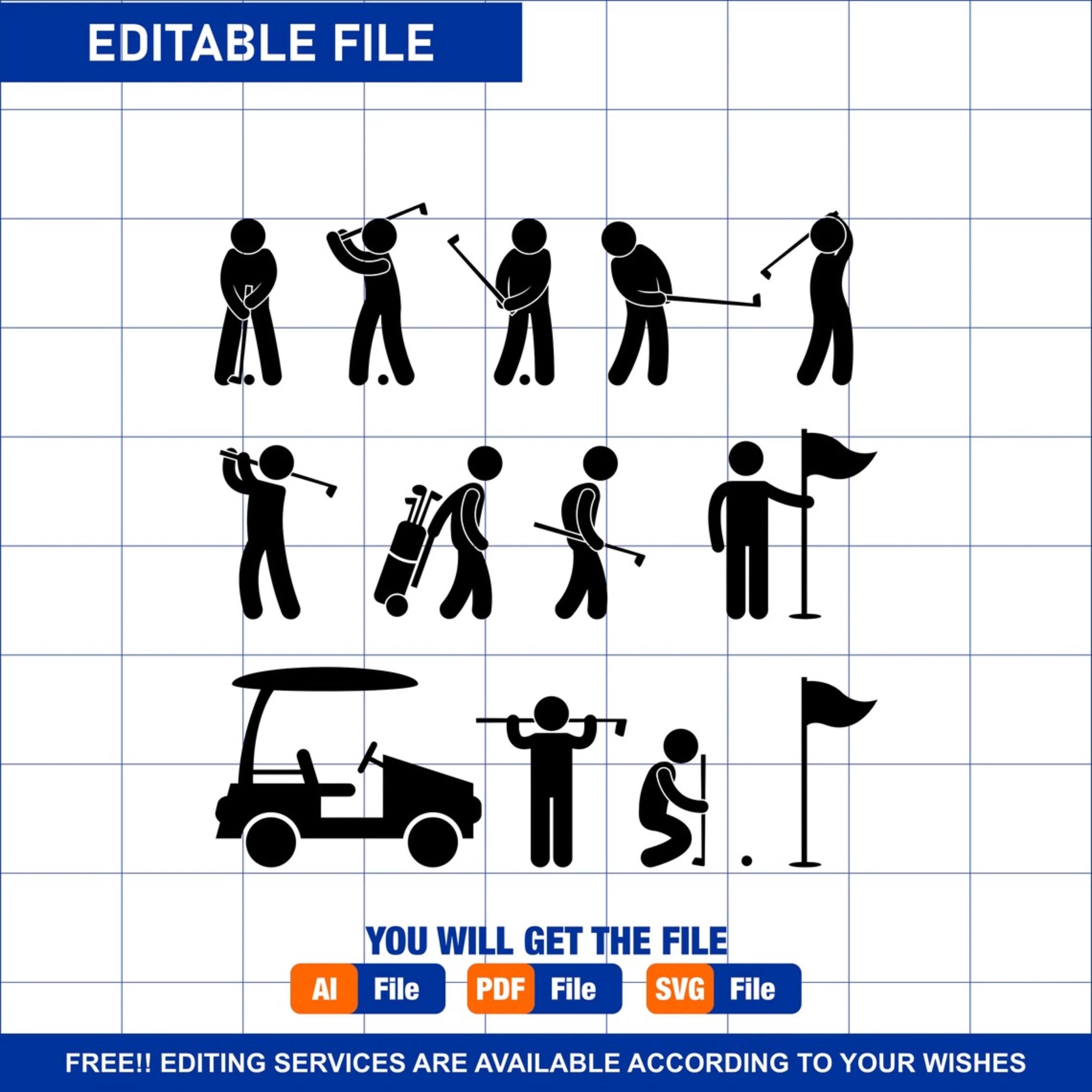 Golf Svg Golfer Png Golf Vector Golf Stick Figure Stickman Black ...