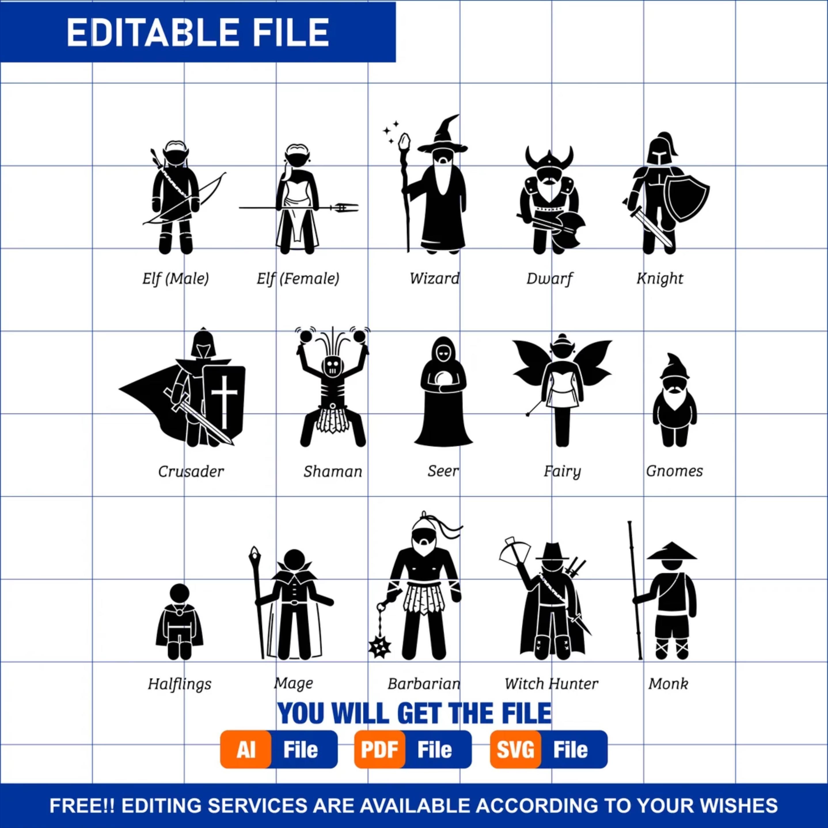 Ancient Medieval Fantasy Character Classes Warriors Wizard Elf Knight ...