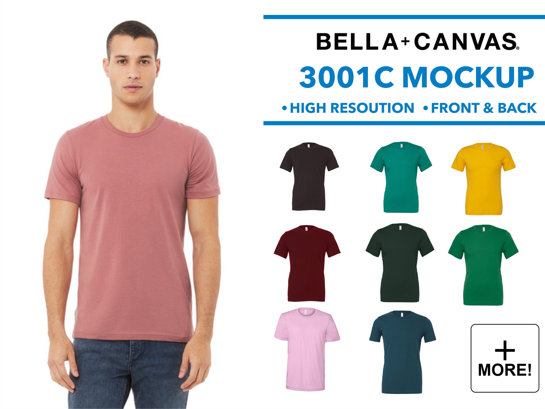 3001C Mockup, 3001C T Shirt Mocks, Tshirt Mockup, Mock-up Bundle, 3001C ...