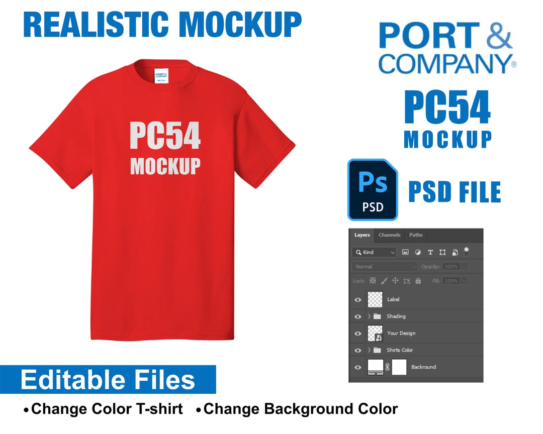 Port & Company PC54, PC54 Mockup PSD File - Etsy
