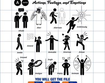 Stick Figures Man People Stickman Silhouette Action Verbs I Vector SVG ...