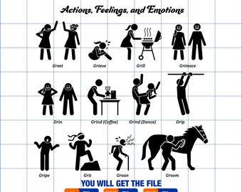 Stick Figures Man People Stickman Silhouette Action Verbs S Vector SVG ...