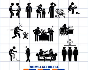 Stick Figures Man People Stickman Silhouette Action Verbs U Vector SVG ...