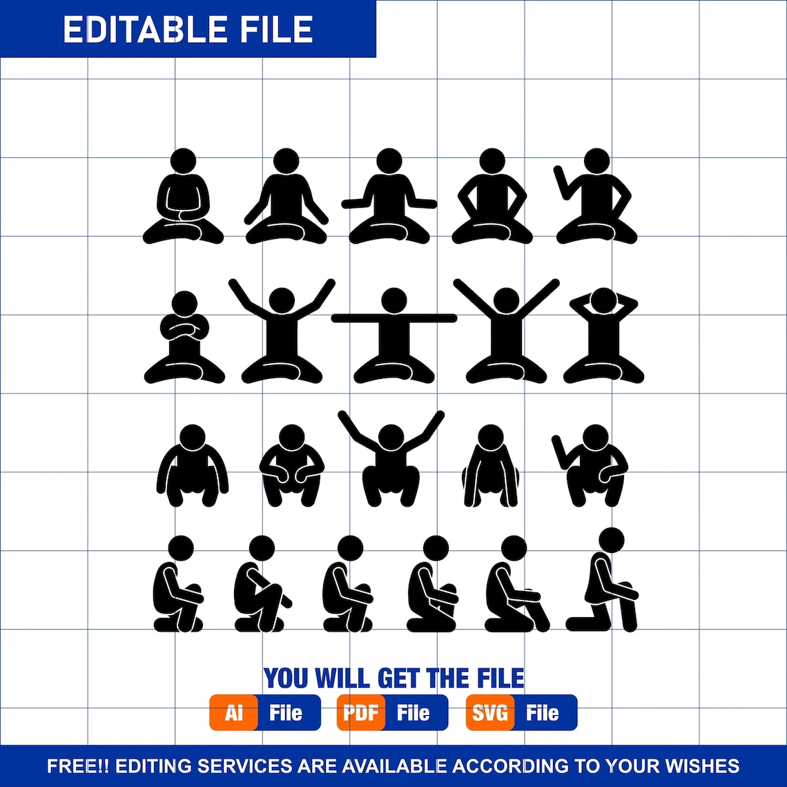 Stick Figure Stickman Stick Man People Person Poses Postures Sitting ...