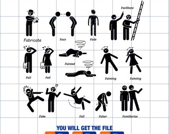 Stick Figures Man People Stickman Silhouette Action Verbs I Vector SVG ...