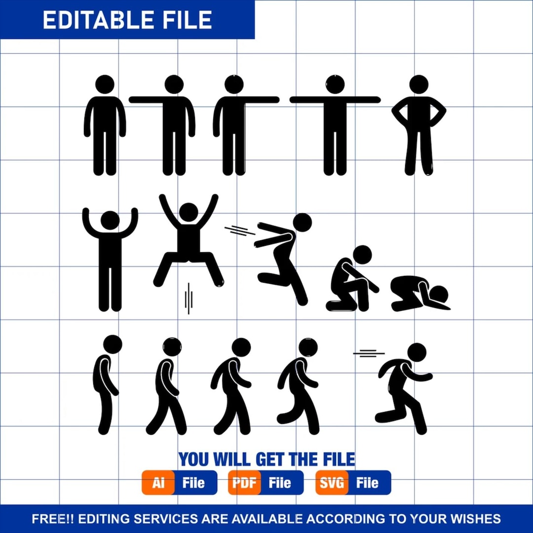 Human Stick Figure Stickman Man Actions Poses Postures Standing ...