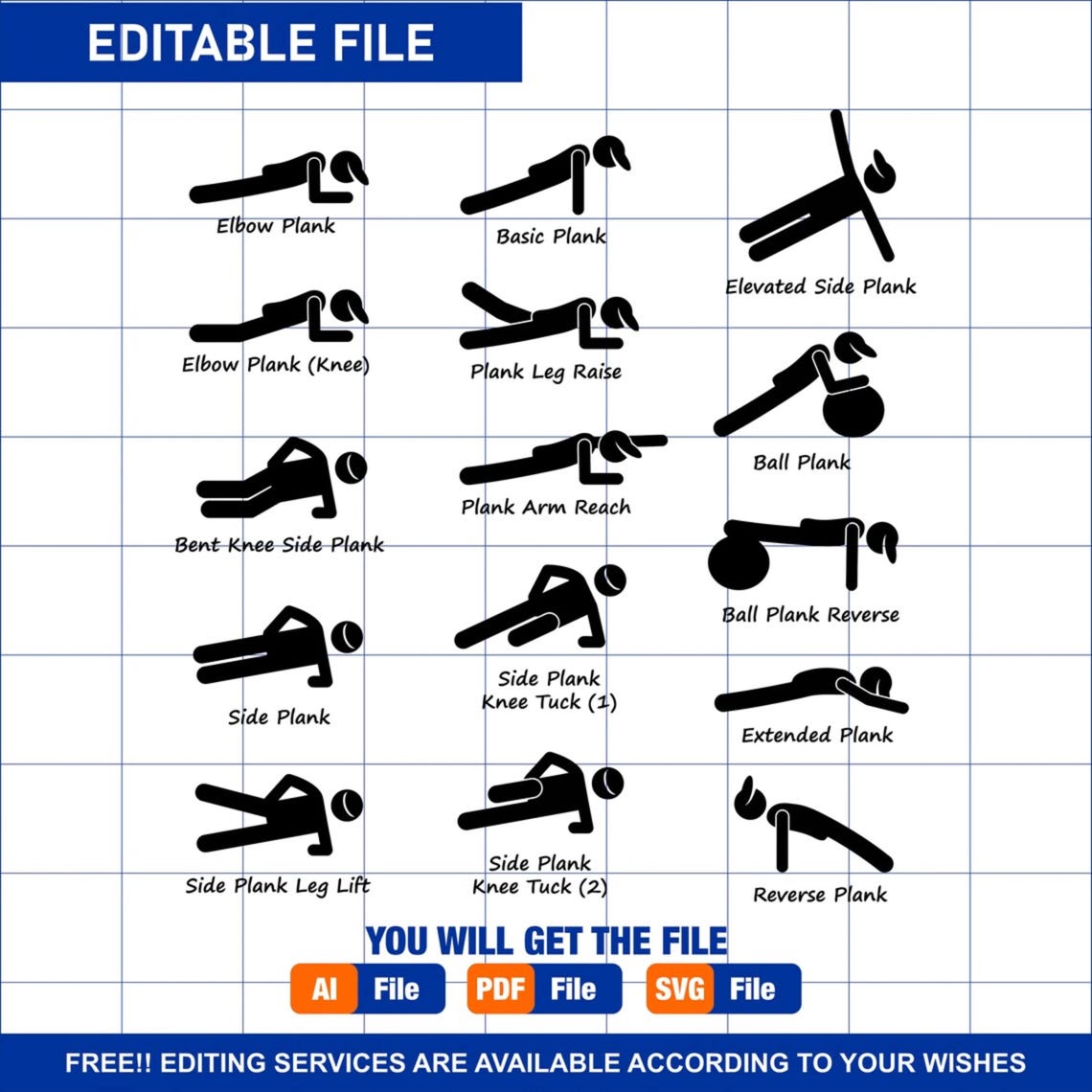 Plank Training Variations Exercise Poses Postures Strength Training ...
