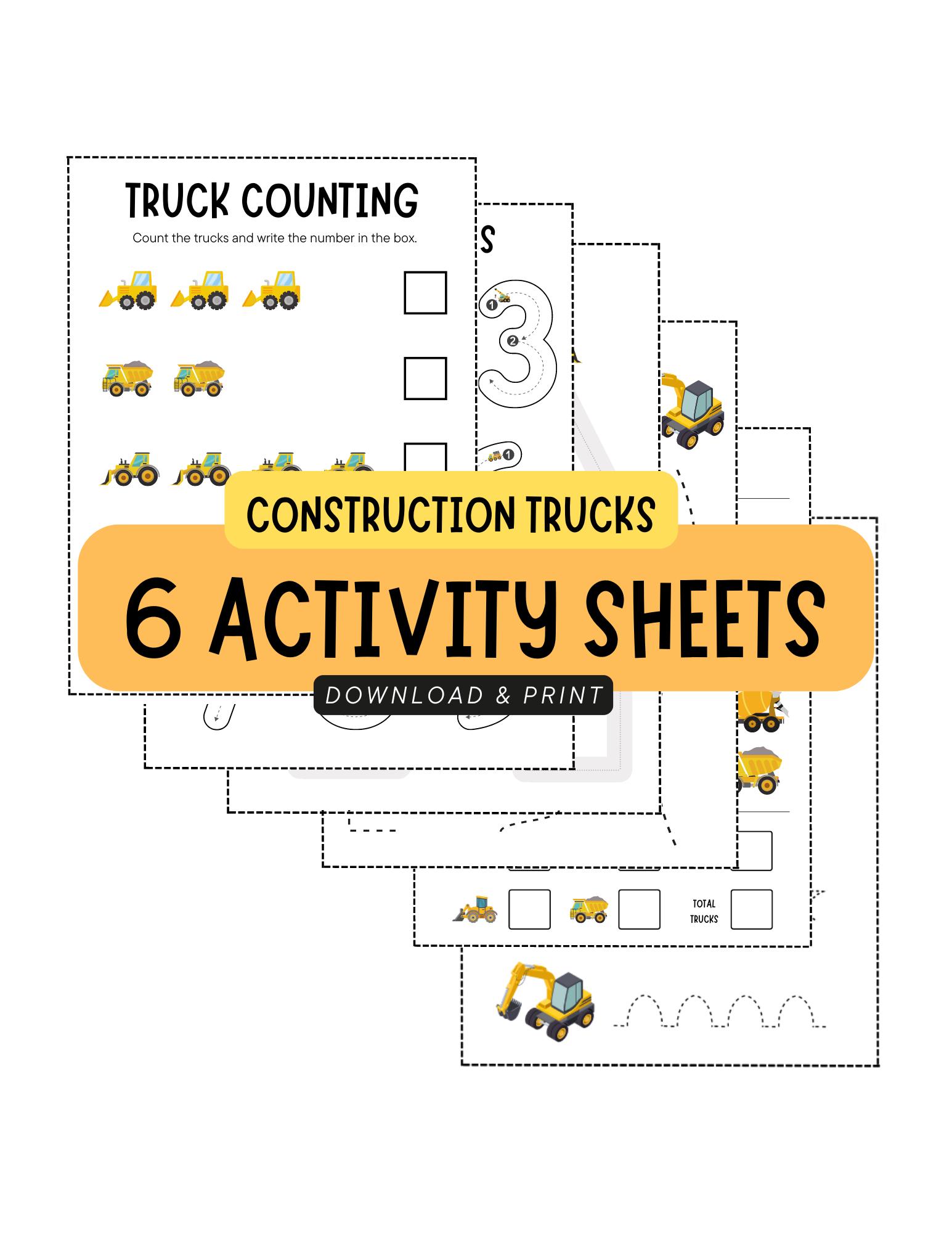 Construction Trucks Toddler Activity Printable Preschool Sheets - Etsy