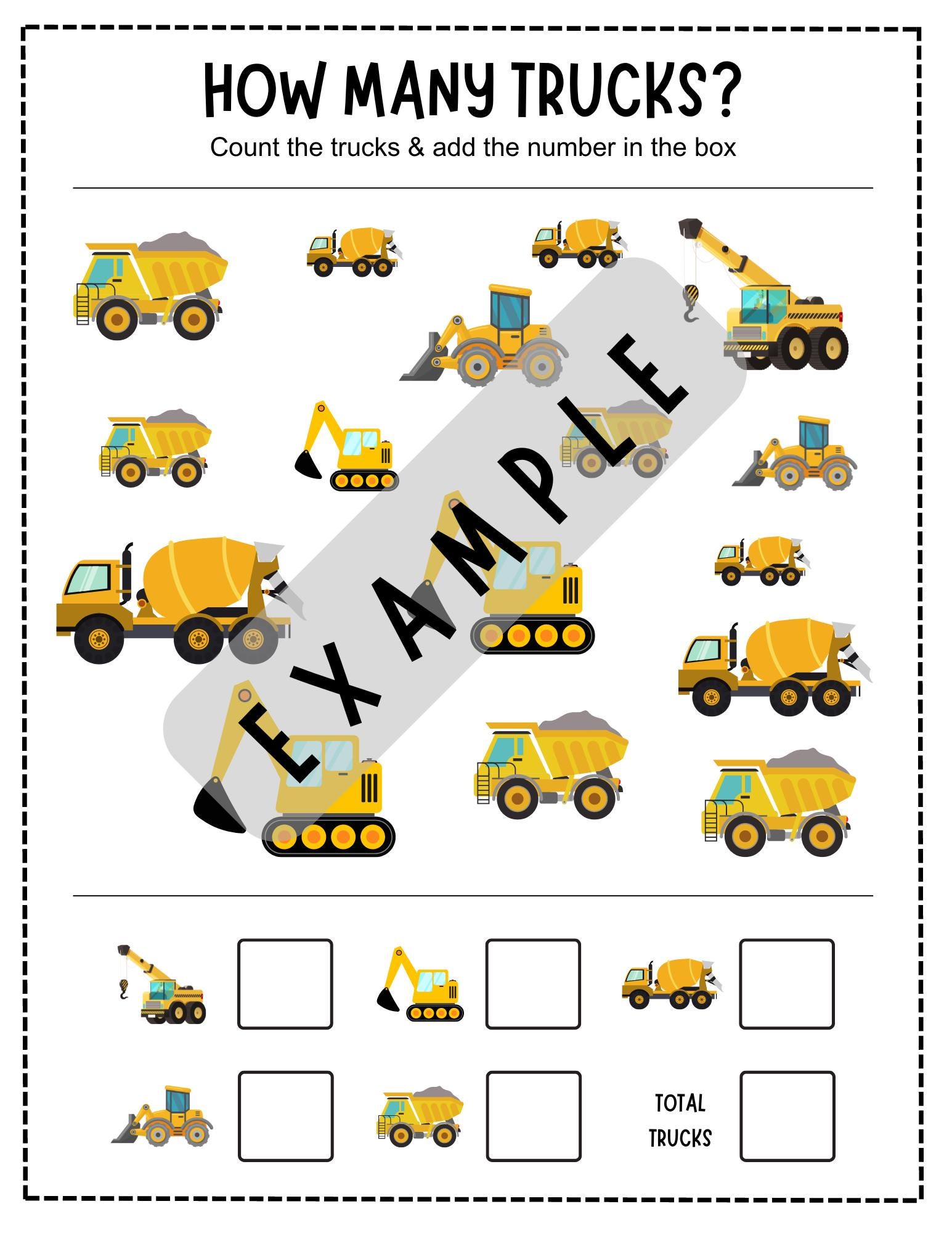 Construction Trucks Toddler Activity Printable Preschool Sheets - Etsy