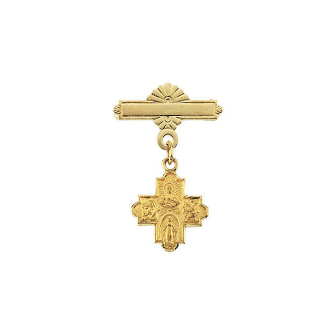 14k Gold Baptismal Pin With Four Way Cross Engravable - Etsy